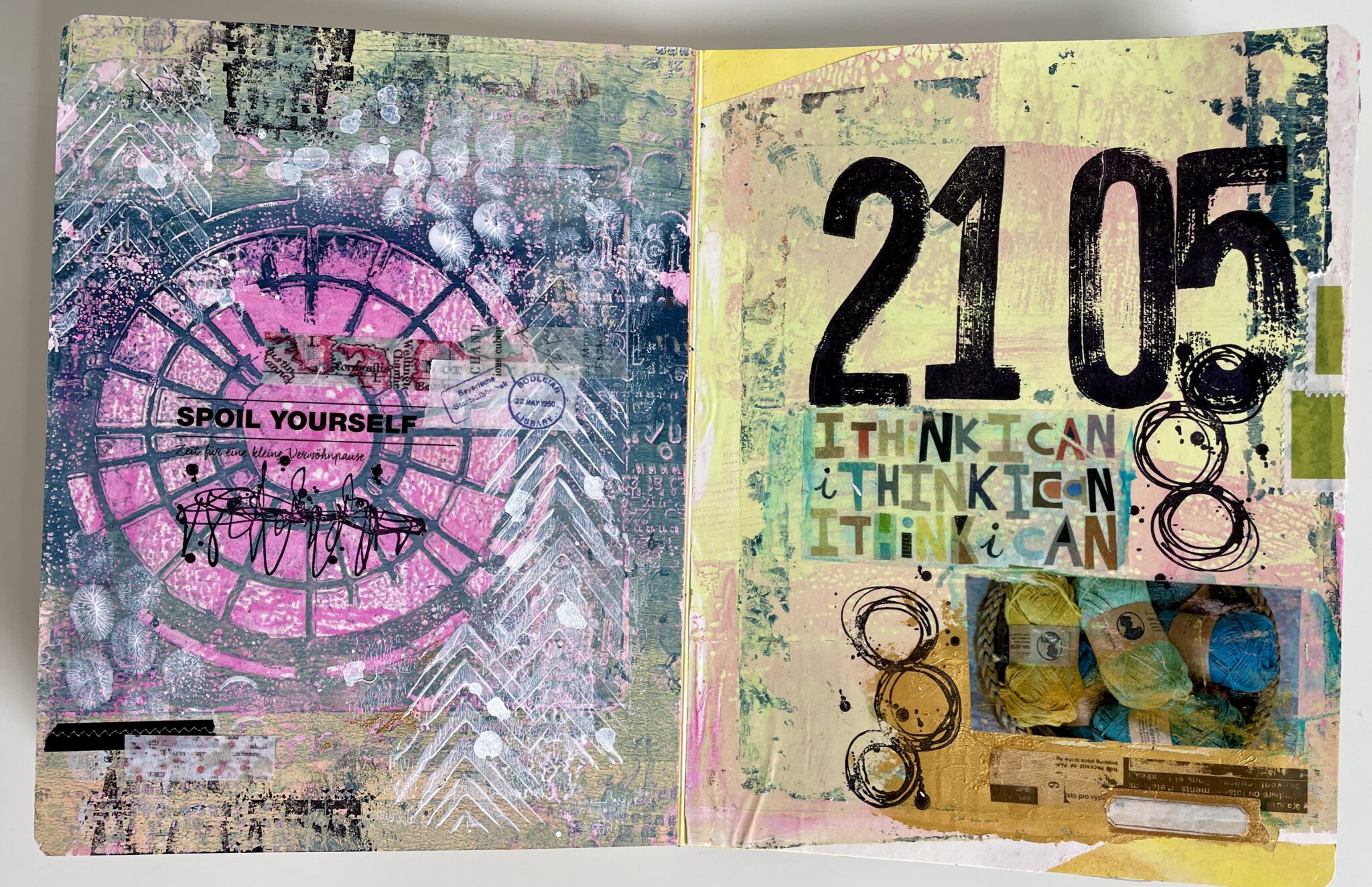Art Journal mit den neuen Matte Tints Farben und Packing Tape Transfer ...
