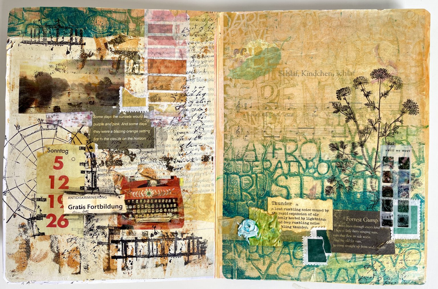 Art Journal mit den neuen Matte Tints Farben und Packing Tape Transfer ...