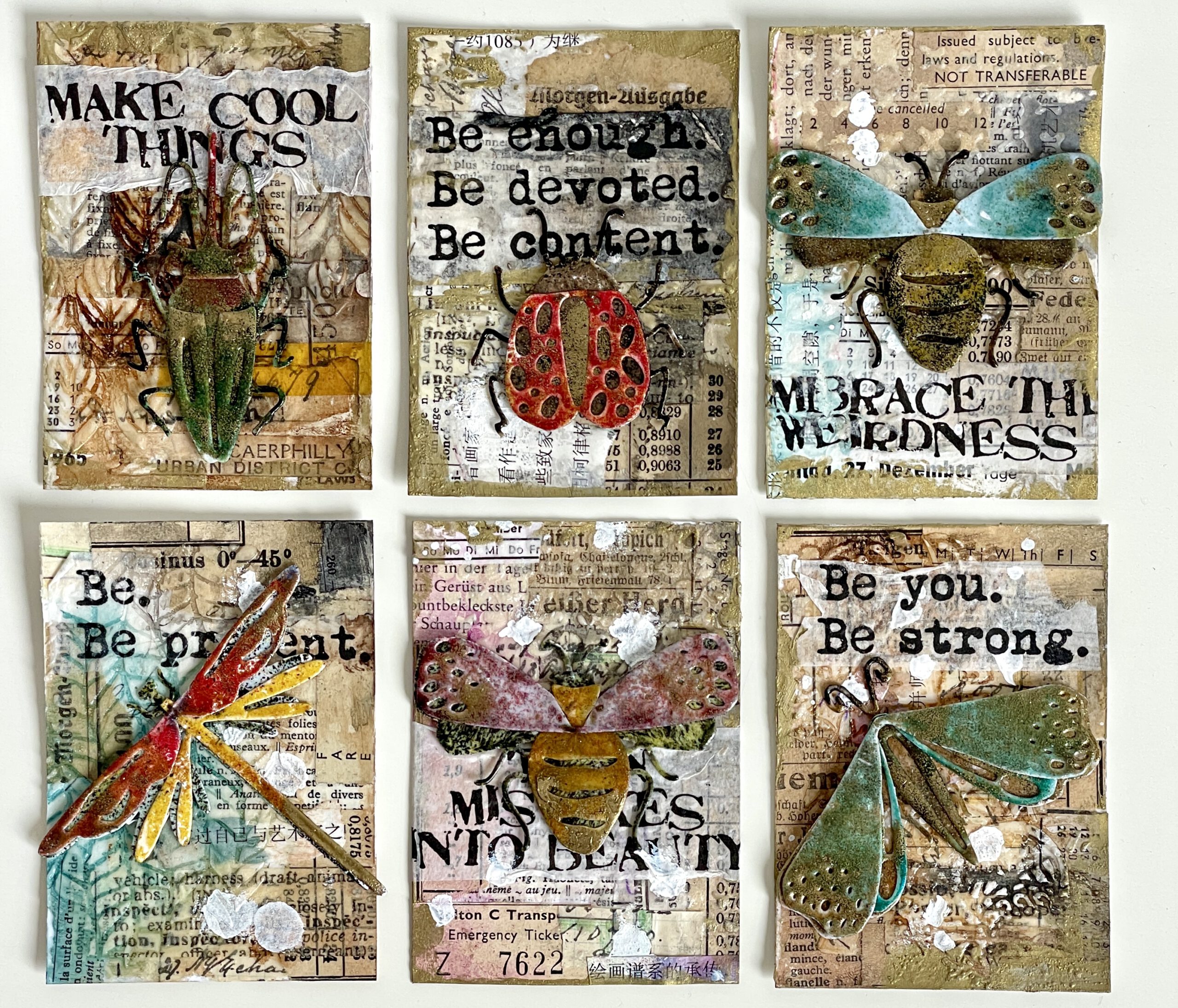 Neue Artist Trading Cards. Mit alten Papieren, Käfern, Kinderfotos und ...